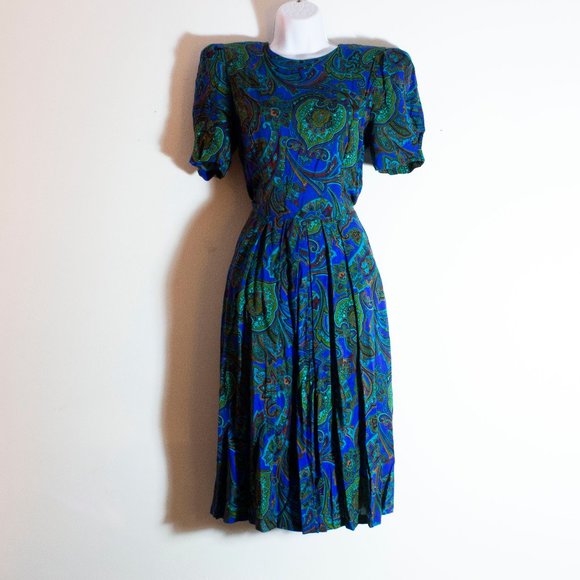 Vintage | Dresses | Blue Paisley Dress 8s Vintage Jessica Howard By ...